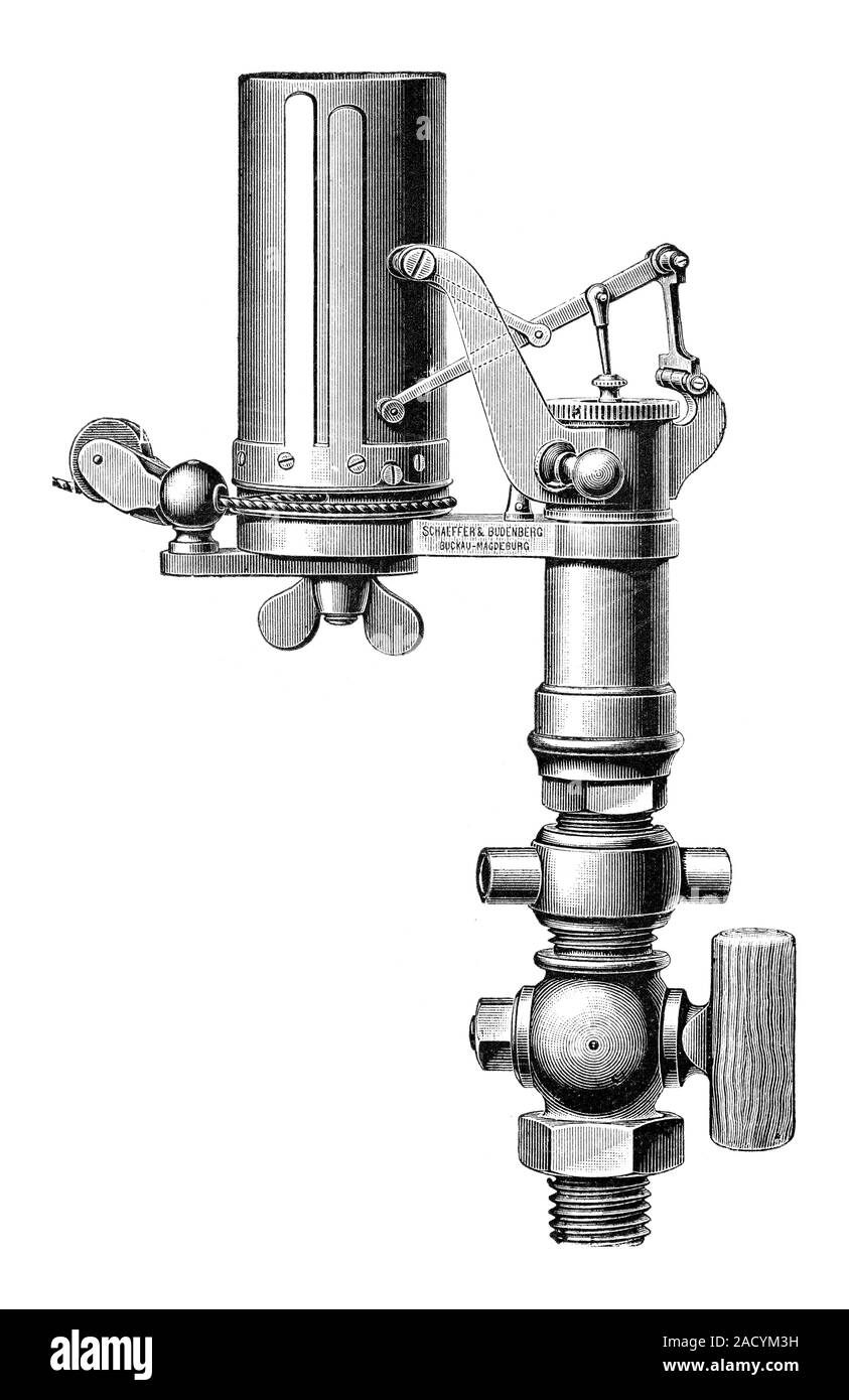 Steam engine indicator, 19th century. Illustration of the Thompson ...