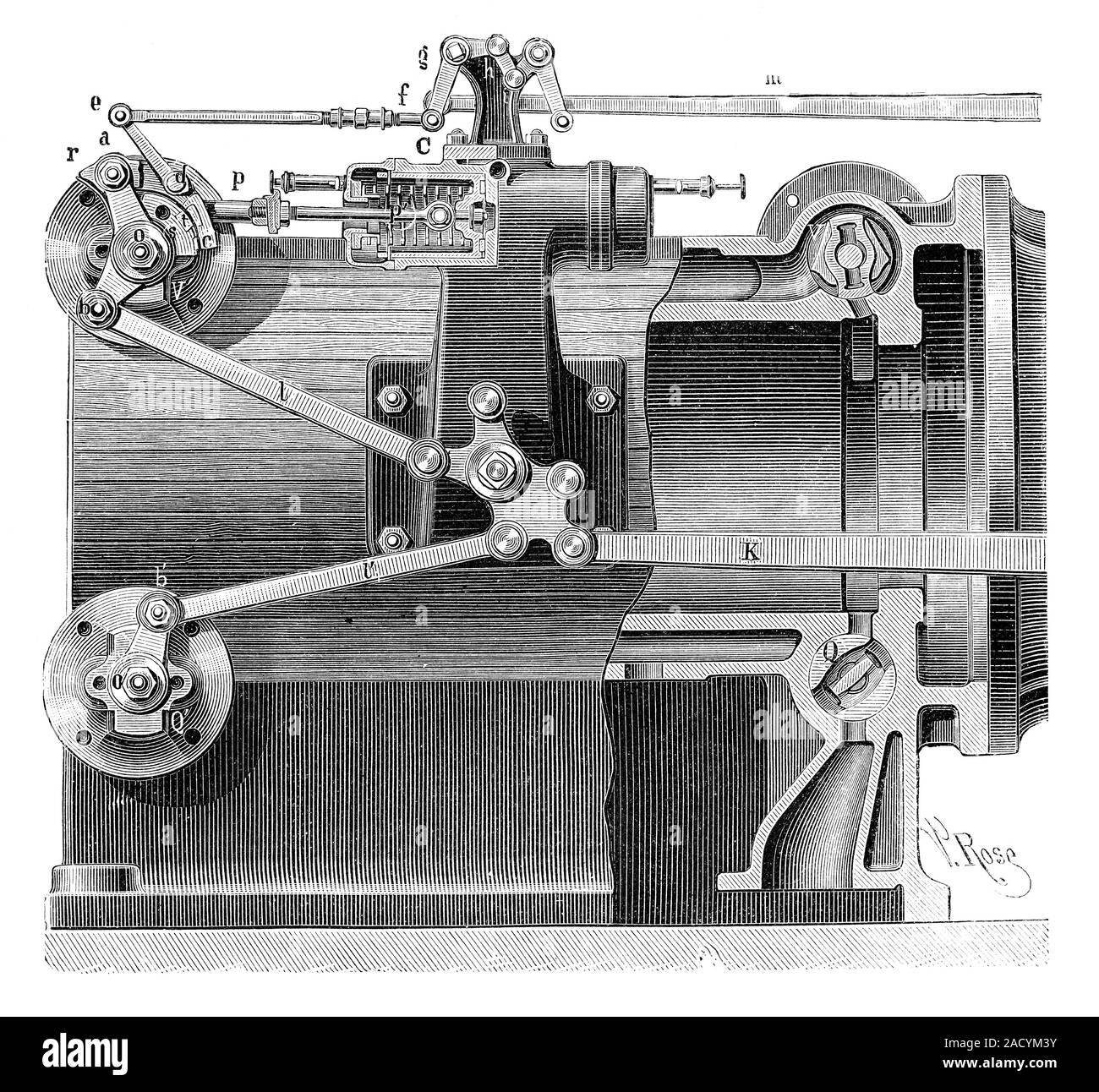 Steam engine distributors, 19th century. Cutaway illustration of ...