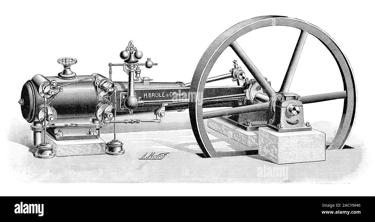 Brule steam engine, 19th century. Illustration of a steam engine with ...