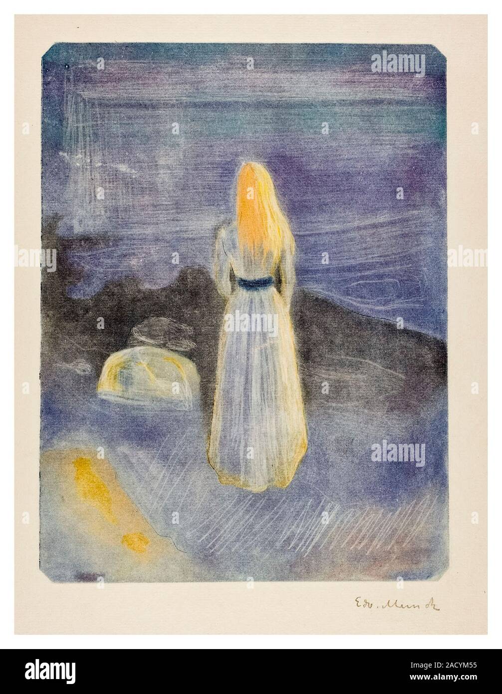 Edvard Munch, Young Woman on the Beach, burnished aquatint and drypoint ...
