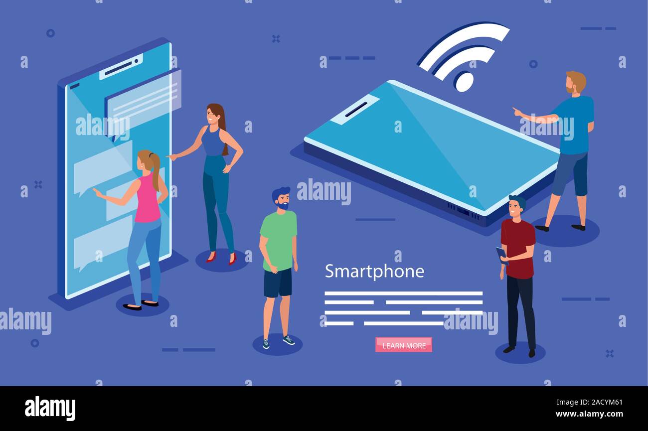 Isometric smartphones and people vector design Stock Vector Image & Art ...