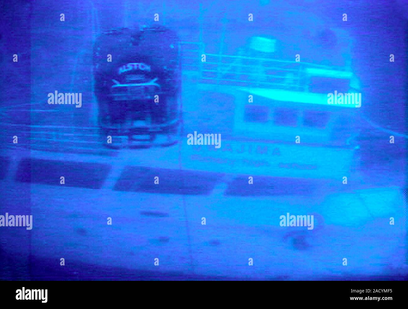 Recovery of the Ehime Maru. Underwater view of the Japanese fishing ...