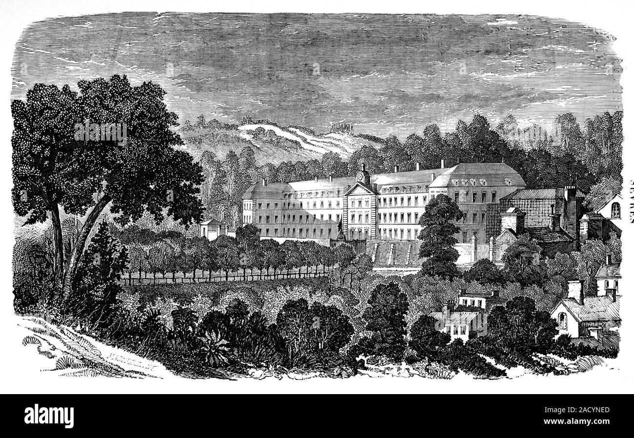 Sevres porcelain factory, 19th century. Illustration of the main ...