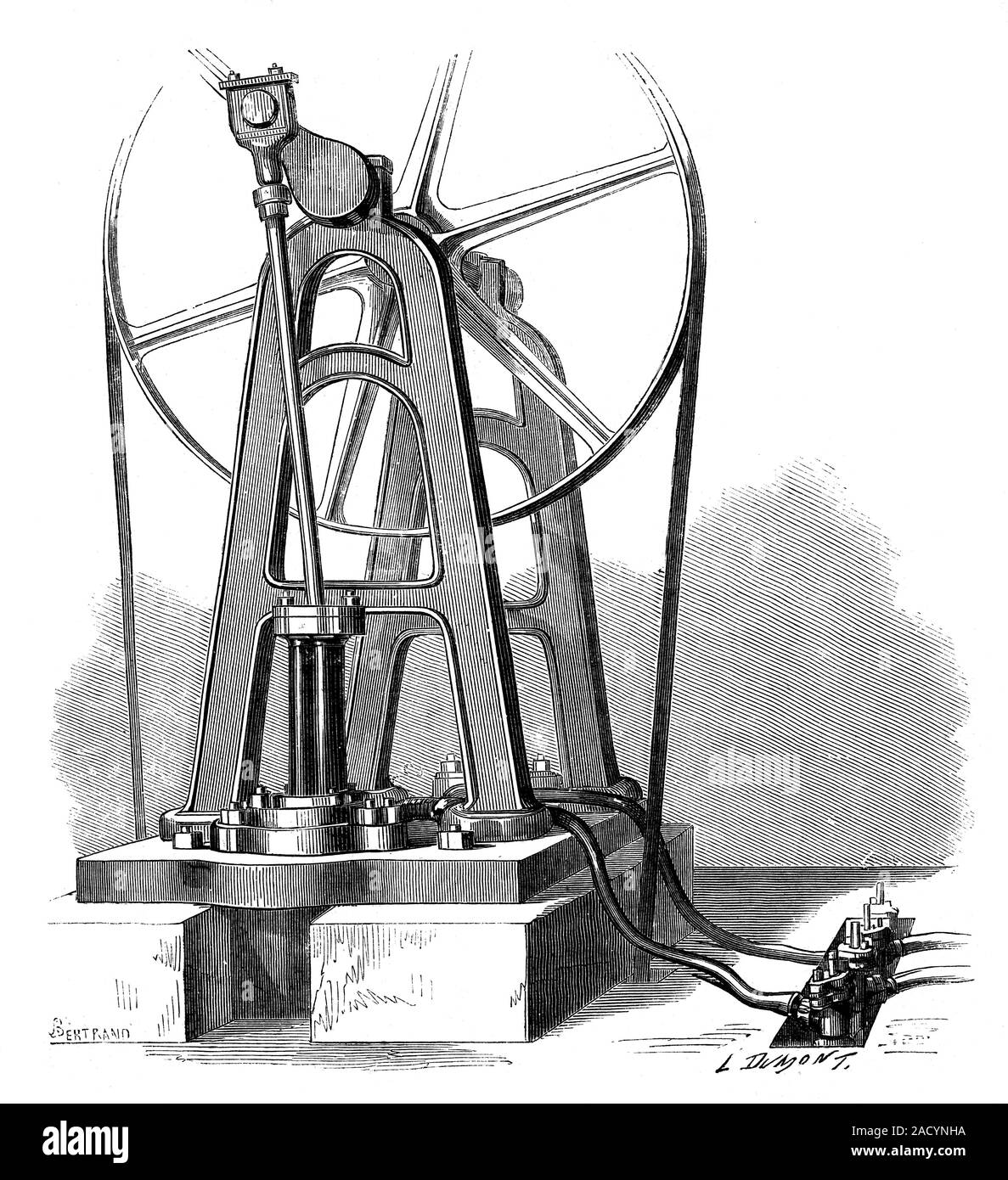 Compressed gas pump, 19th century. Illustration of a pump used to ...
