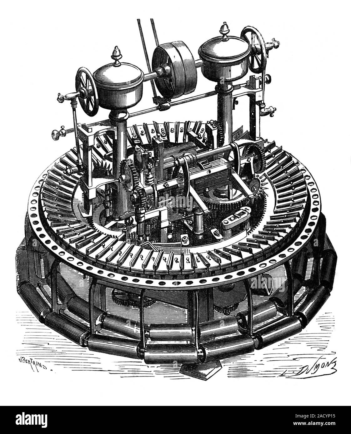 Wool combing machine, 19th century. Illustration of a wool combing ...