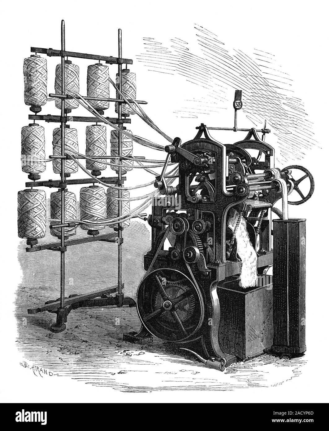 Wool combing machine, 19th century. Illustration of wool being ...