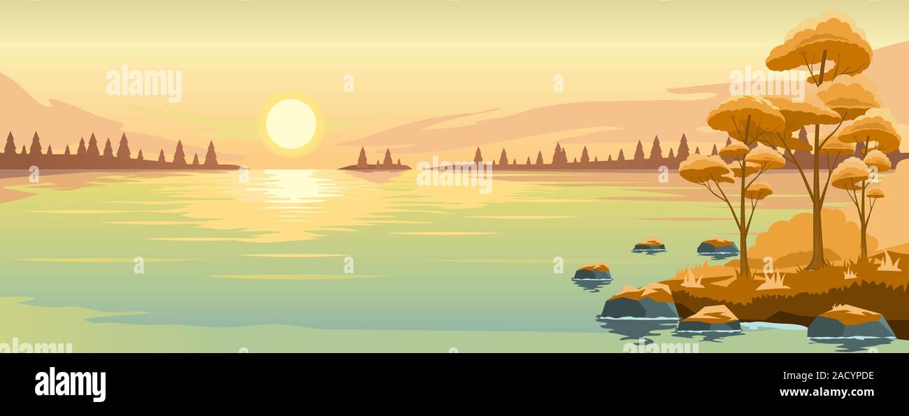 Fall landscape lake Stock Vector Images - Alamy