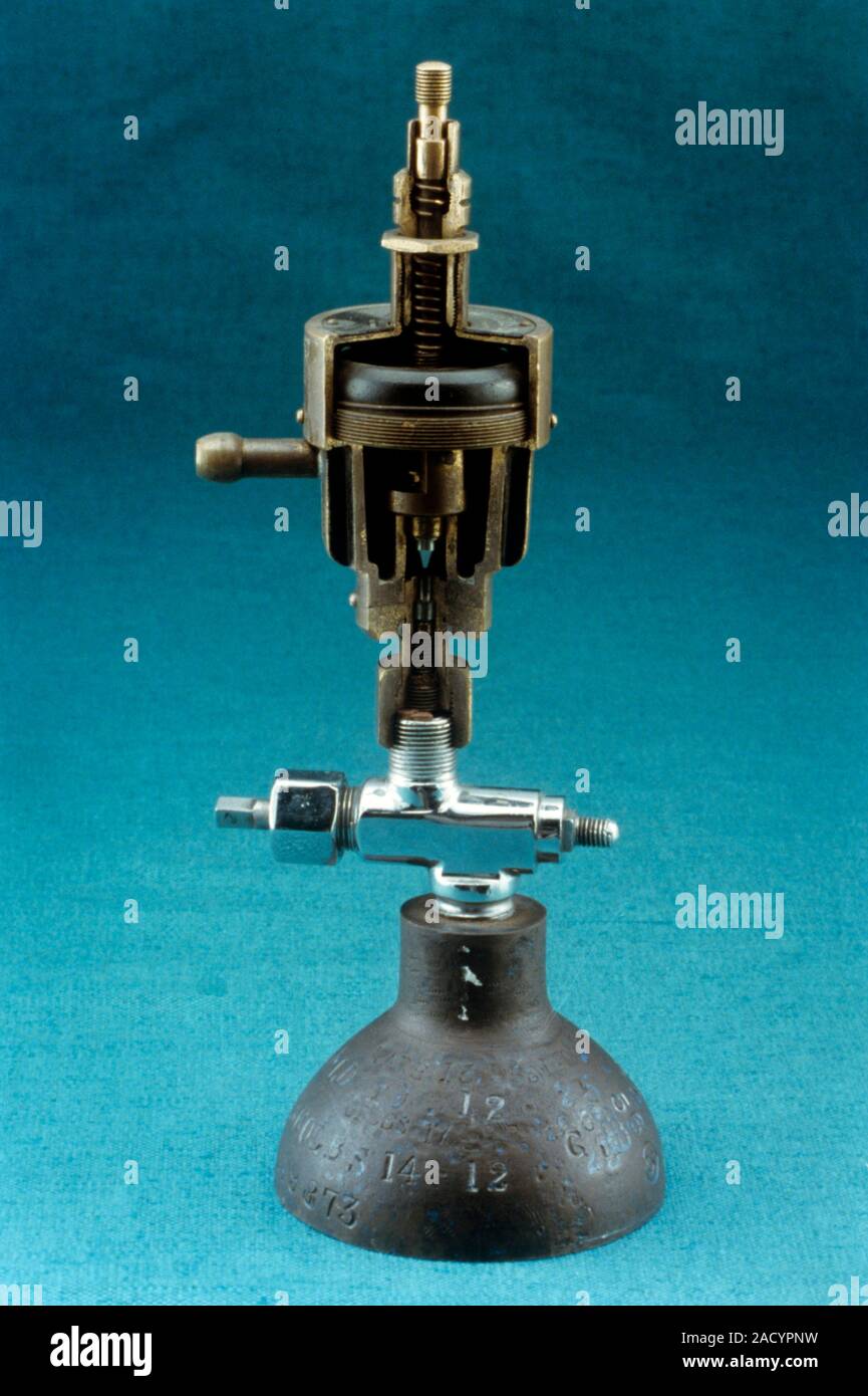 Adams reducing valve from an anaesthetic machine, circa 1939. This is a ...