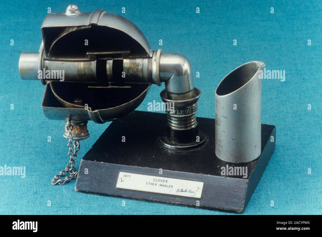 Anaesthetic inhaler, 1877. This is a Clover ether inhaler, designed by ...