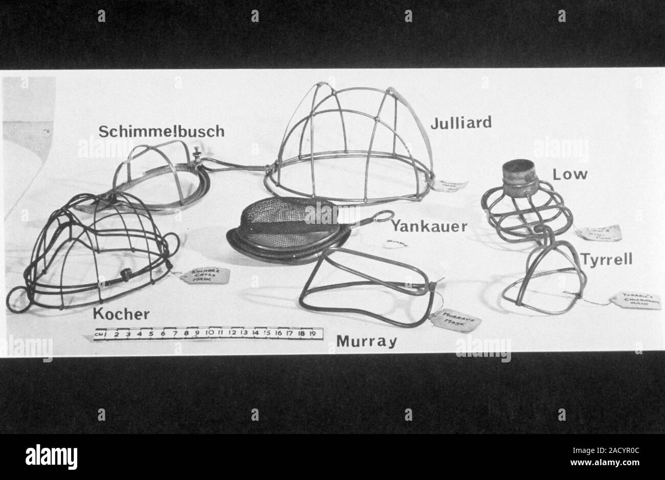 Anaesthesia masks, late 19th century artwork. These wire frame masks ...