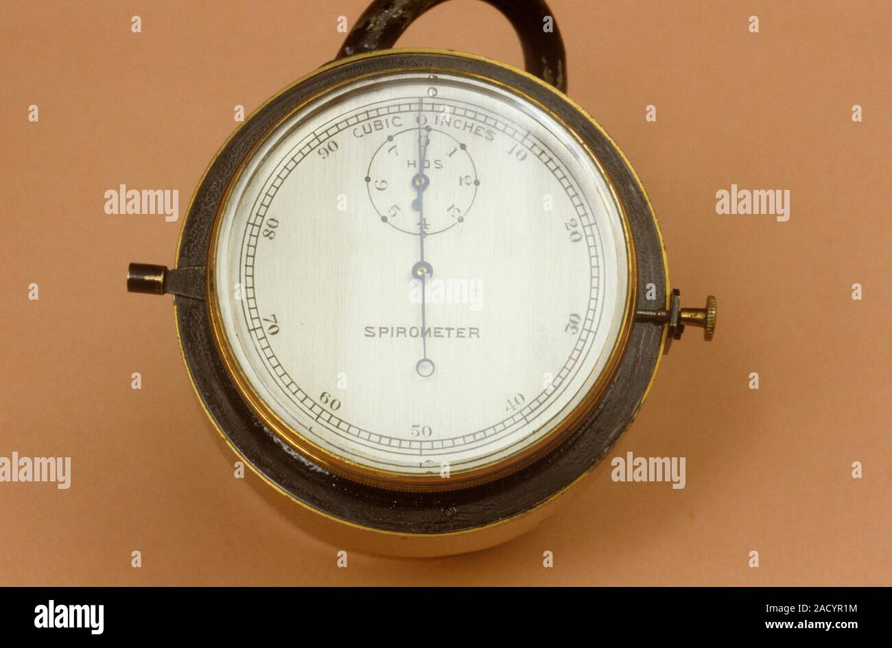 Spirometer, circa 1870. A spirometer, or peak flow meter is used to ...