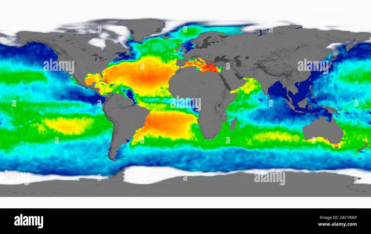 Sea surface salinity, April 2012 global map. The salinity (salt content ...