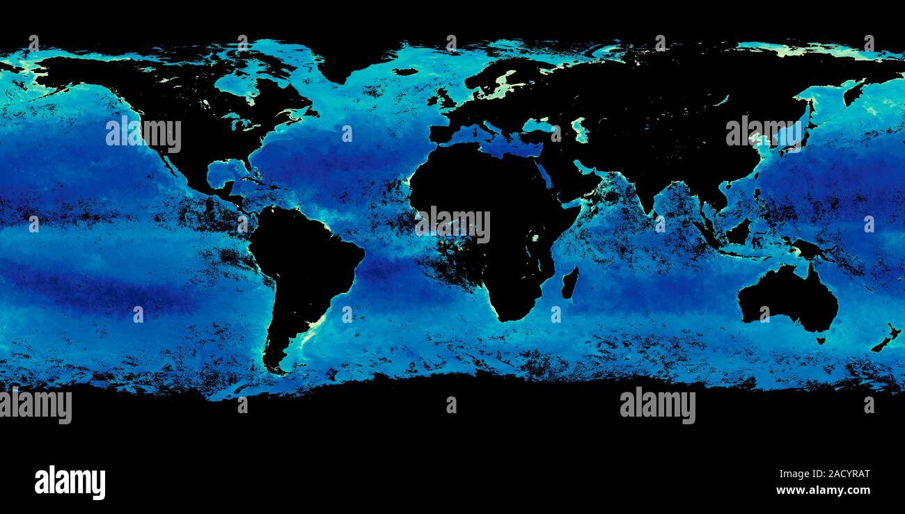 Global chlorophyll levels, September 2014. Global satellite map showing ...