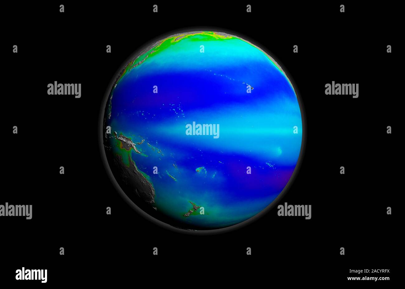 Pacific phytoplankton levels, 1997-2007. Globe map using satellite data ...