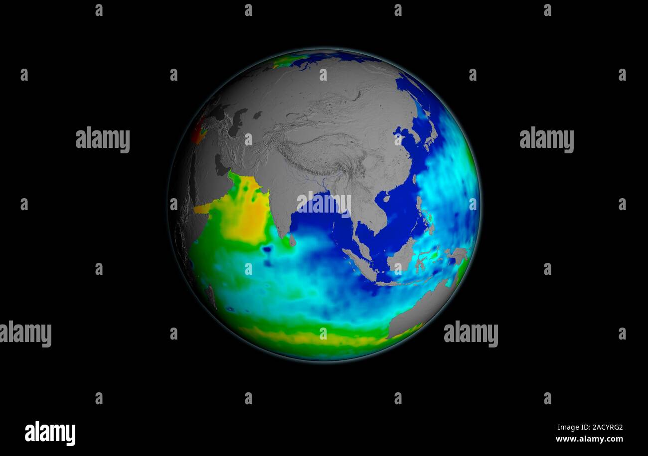 Sea surface salinity. Globe map using Aquarius satellite data for the ...