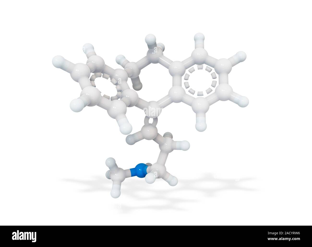 Nortriptyline drug molecule. Computer model showing the structure of a ...