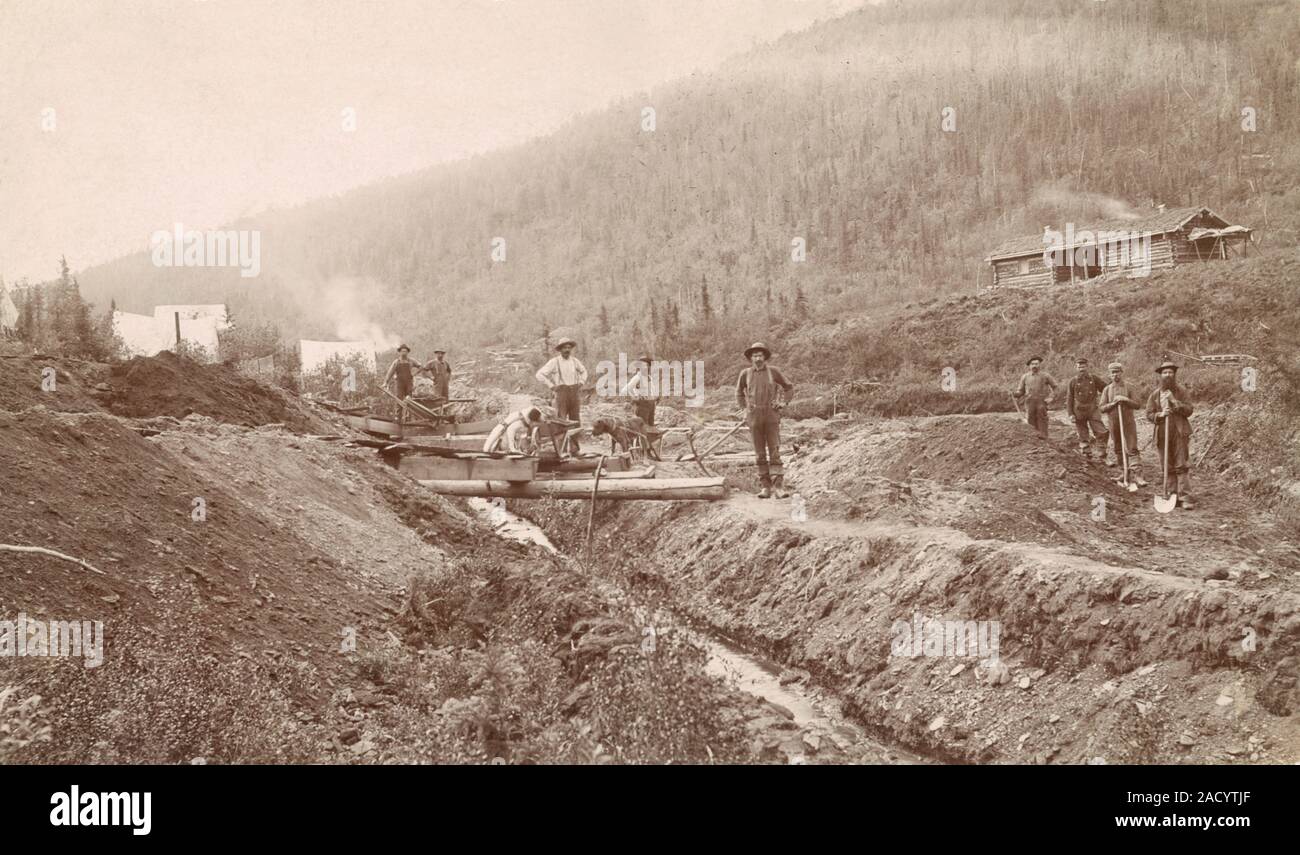 Gold mining in California. Gold miners in El Dorado, California, USA, between circa 1848 and ...