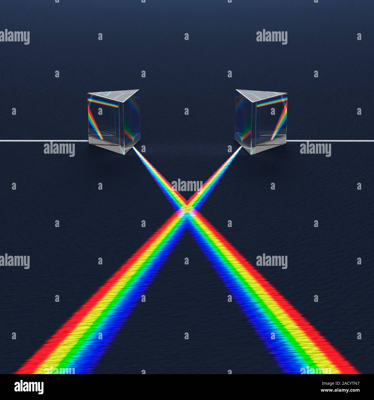 Prisms demonstrating refraction of white light into the visible ...