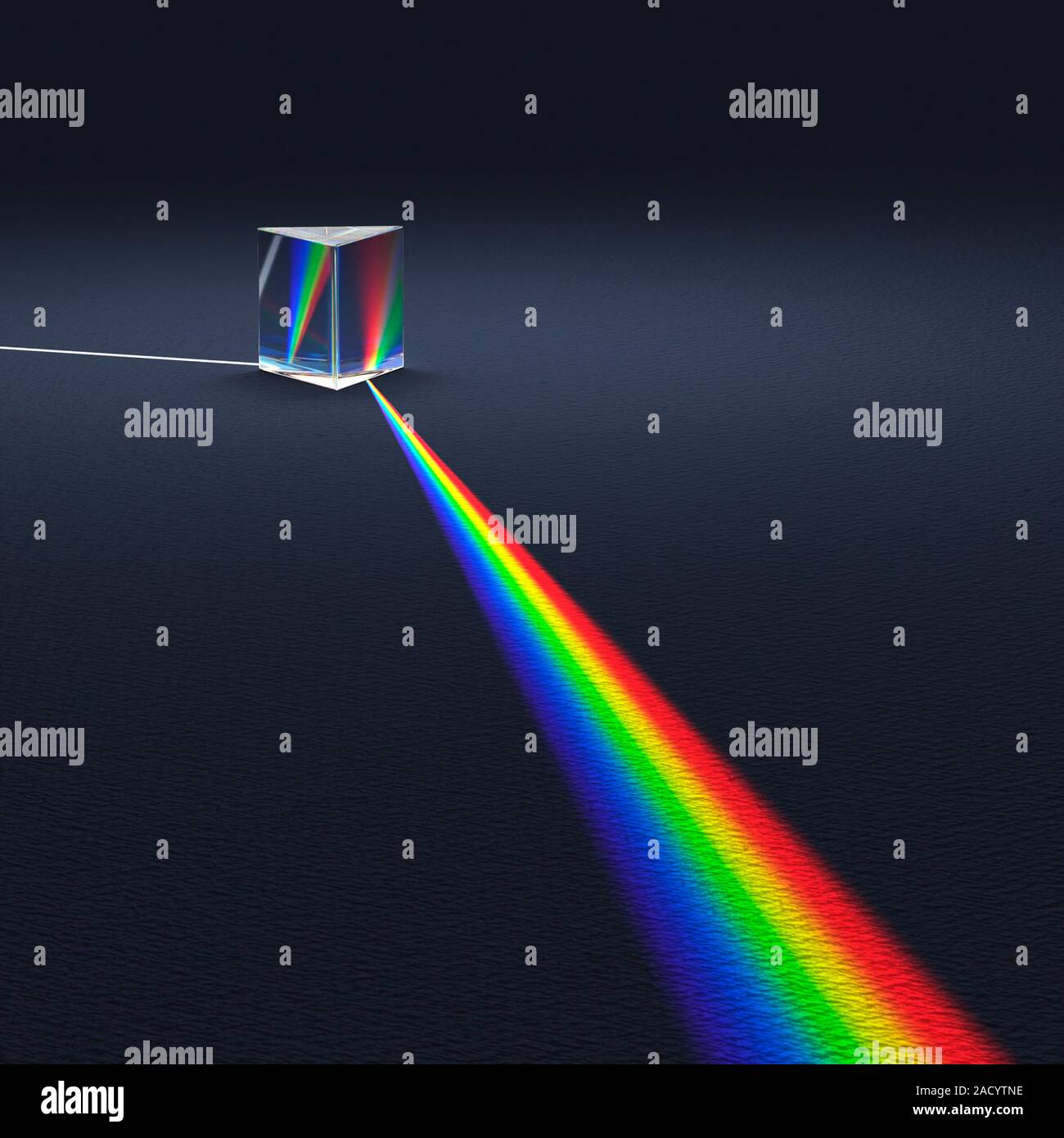 Prism demonstrating refraction and reflection effects. Beam of white ...