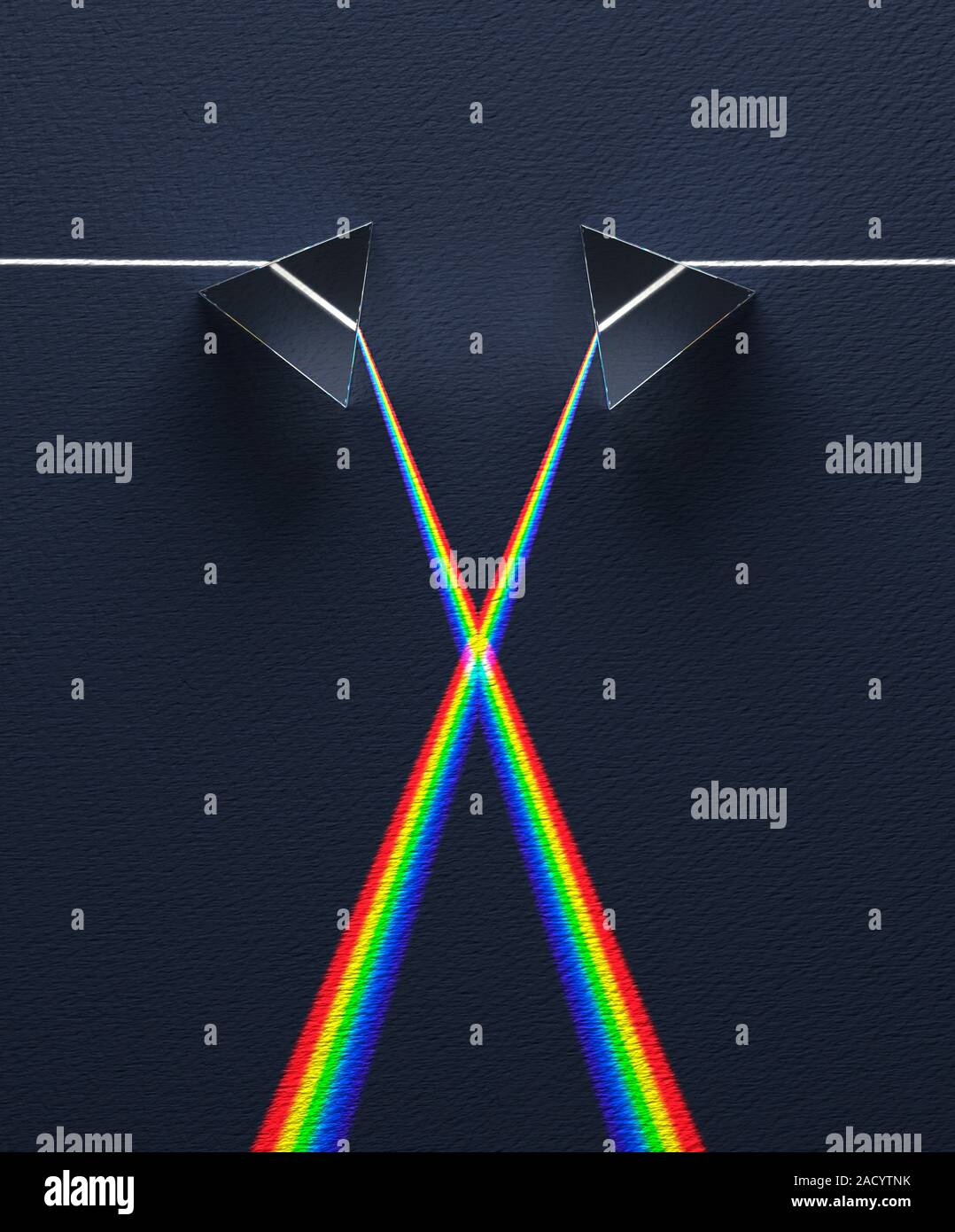 Prisms demonstrating refraction of white light into the visible ...