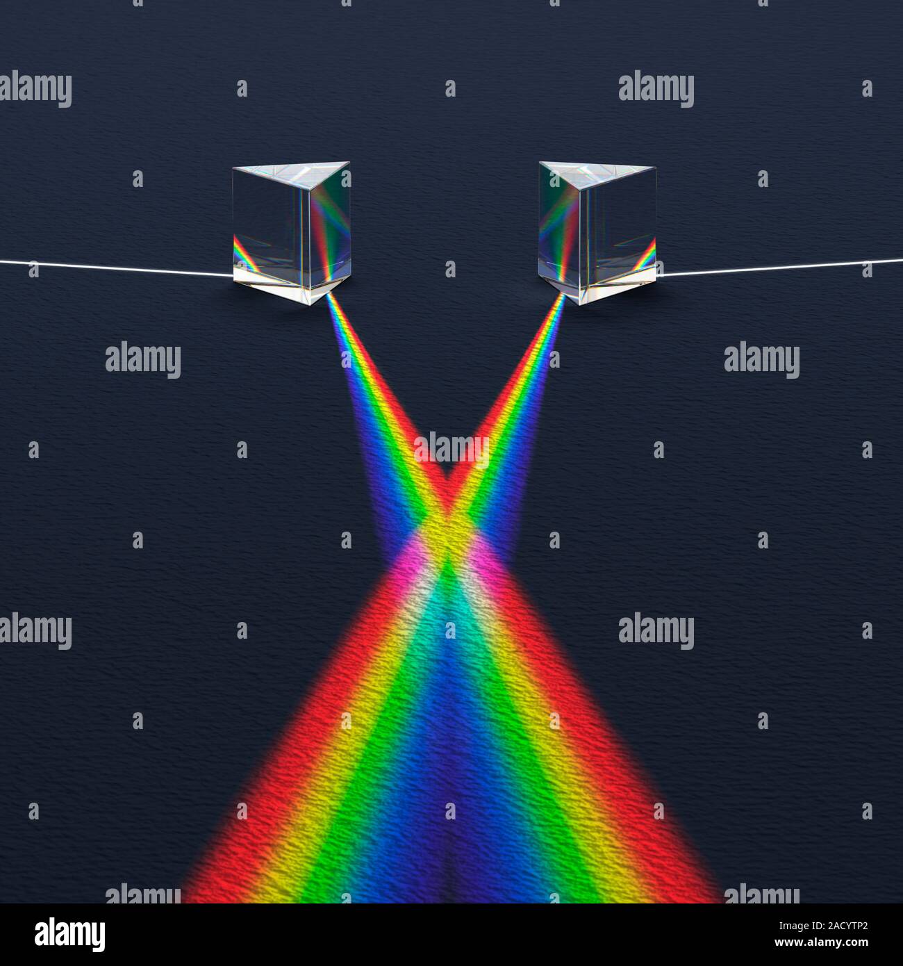 Prisms demonstrating refraction of white light into the visible ...