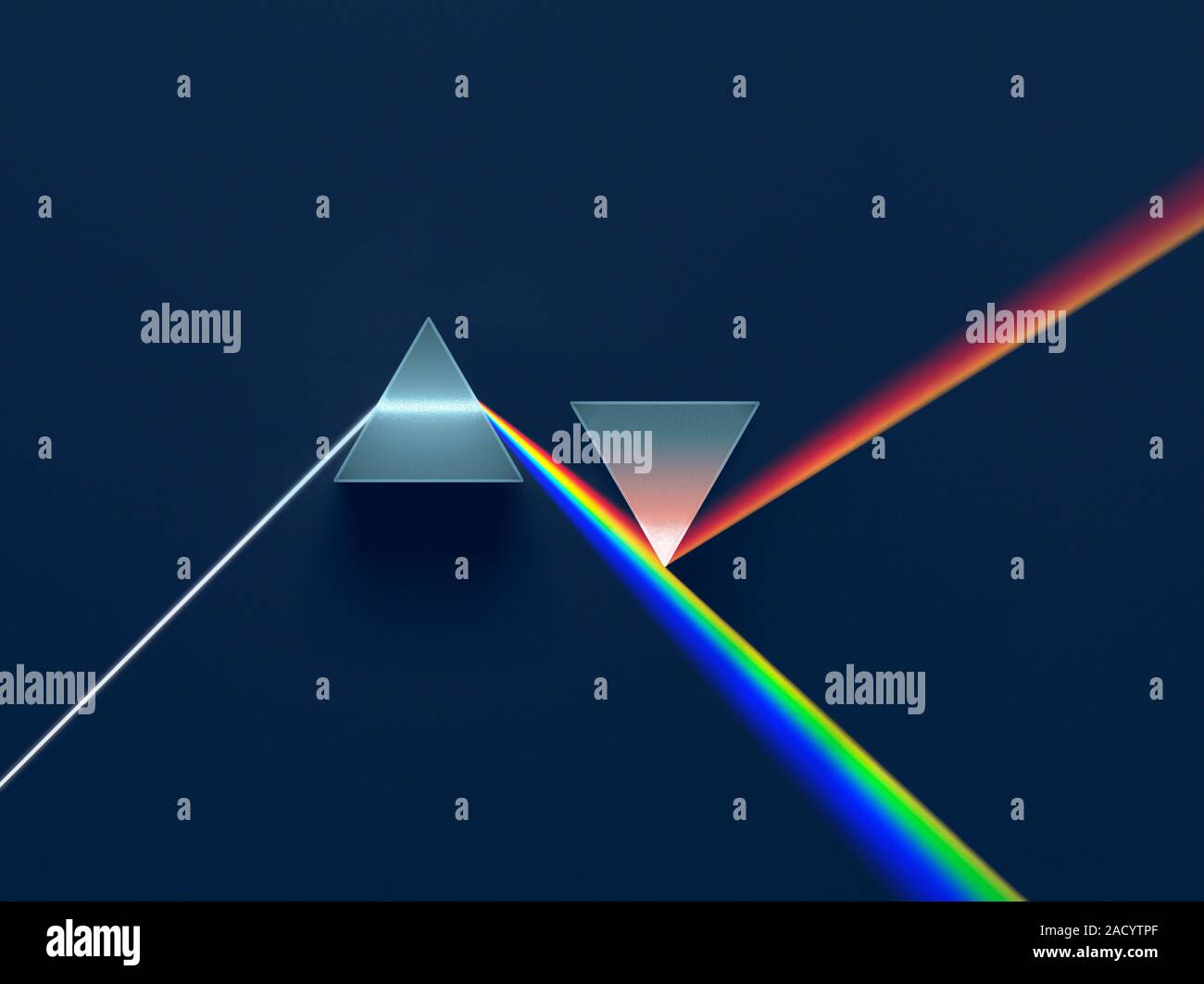 2 Prisms in an arrangement devised by Isaac Newton to demonstrate that ...
