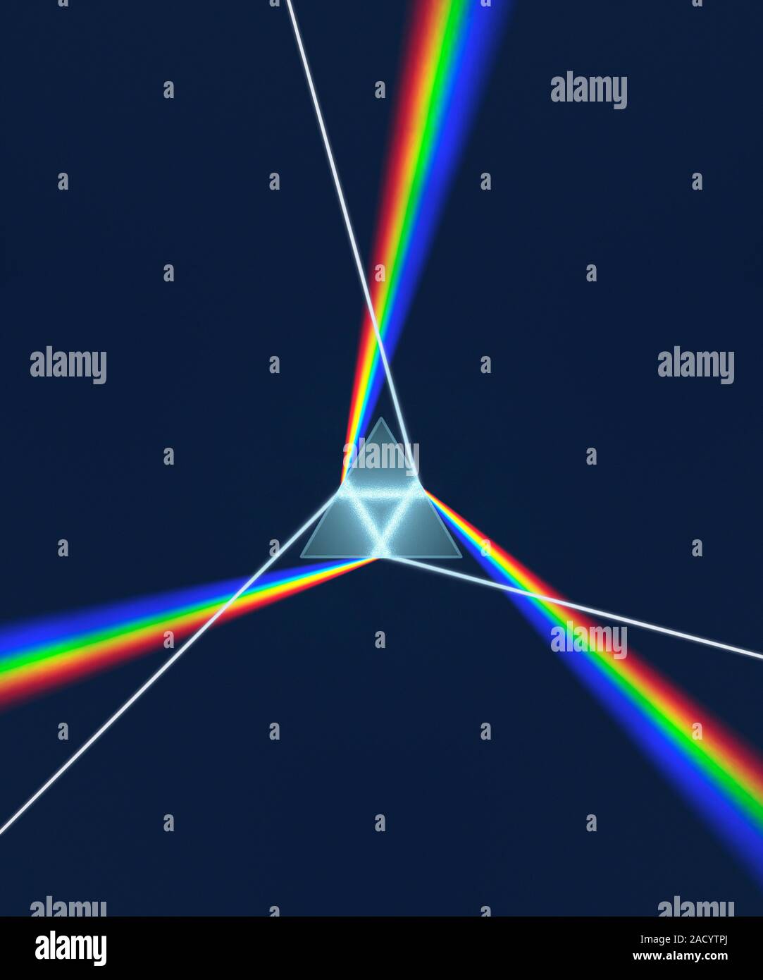 Prism demonstrating refraction and reflection effects. 3 beam of white ...