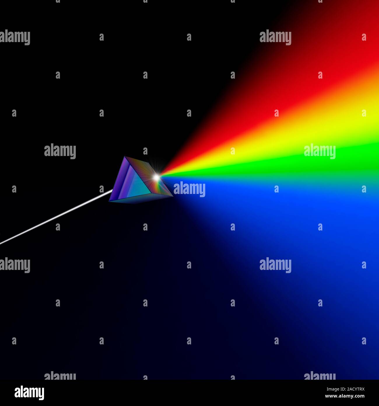 Prism demonstrating refraction and reflection effects. Beams of white ...
