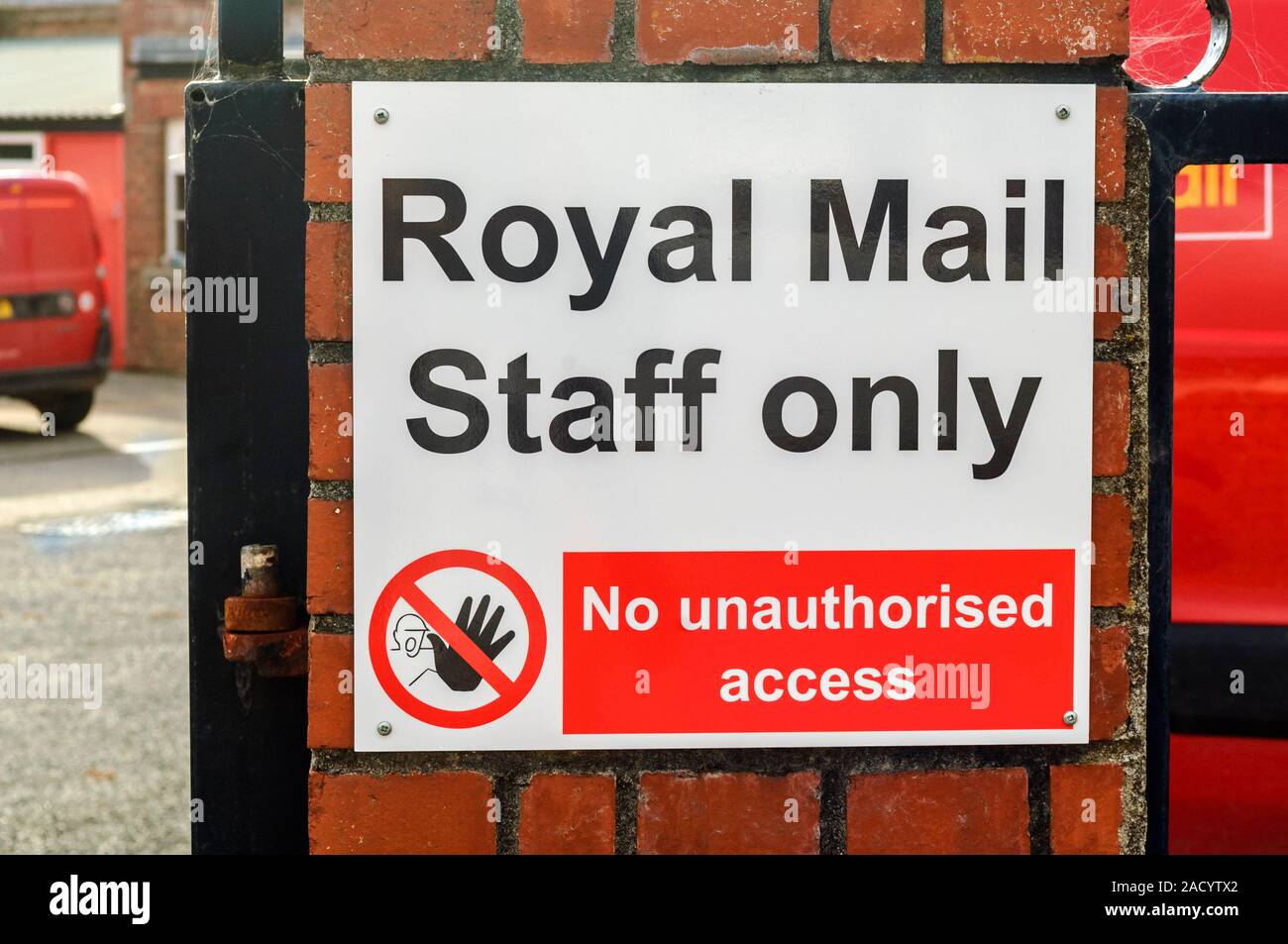 A 'Royal Mail Staff Only' sign outside a sorting office Stock Photo - Alamy