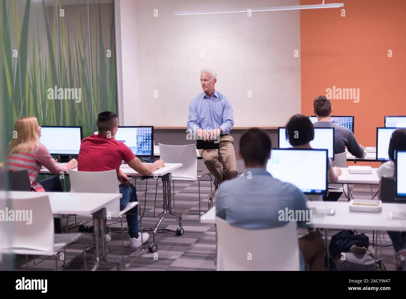 teacher and students in computer lab classroom Stock Photo - Alamy