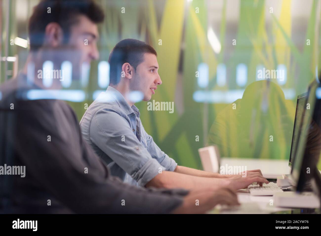 technology students group working in computer lab school classroom ...