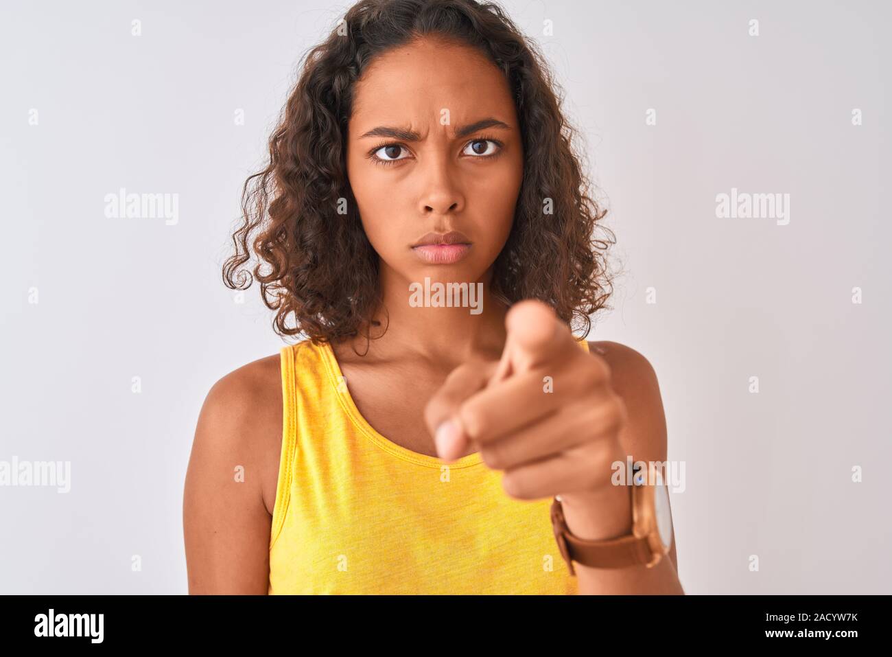 Young Brazilian Woman Wearing T Shirt Standing Over Isolated White