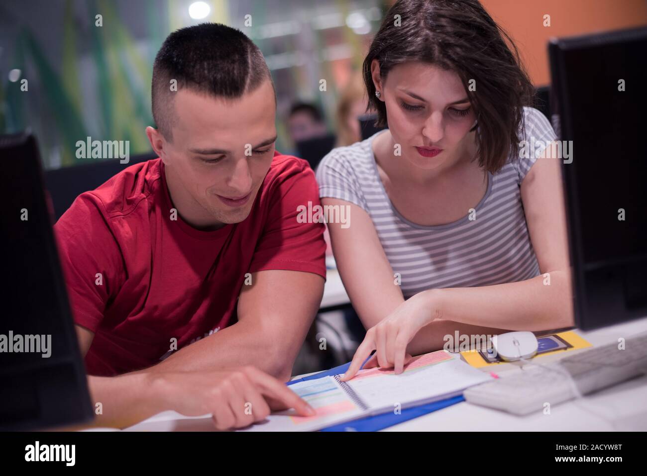 technology students group working in computer lab school classroom ...