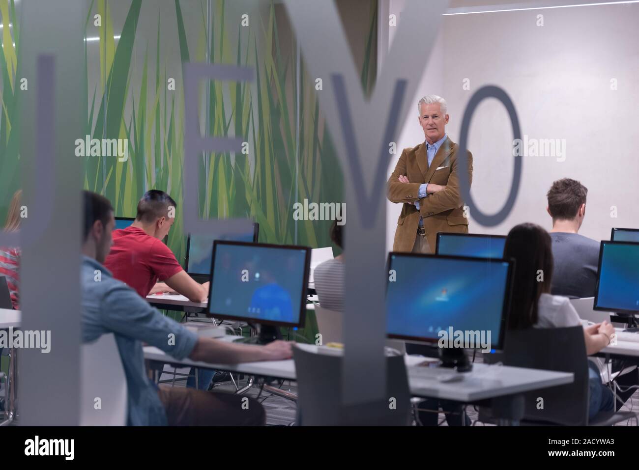 teacher and students in computer lab classroom Stock Photo - Alamy