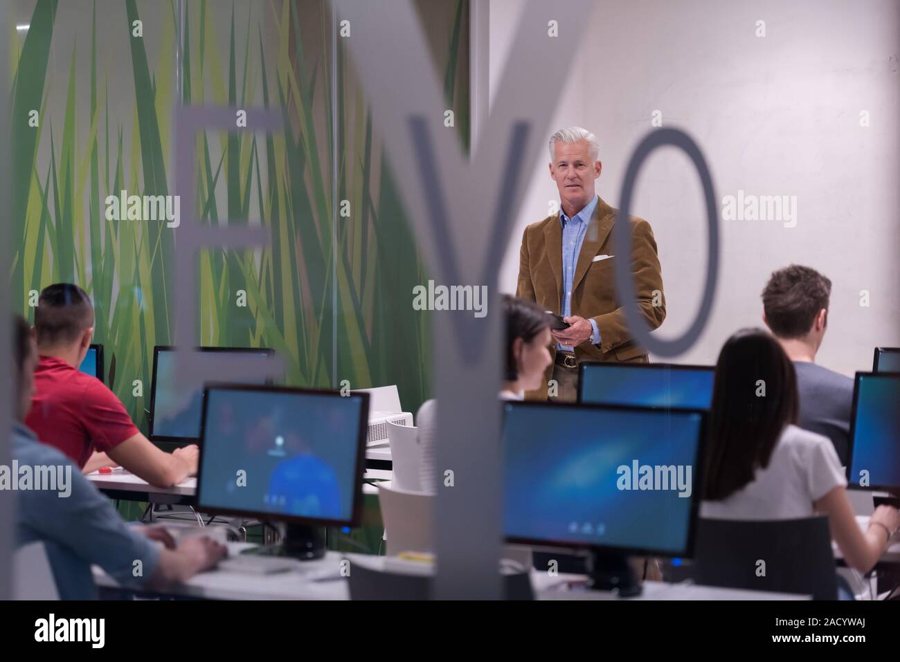teacher and students in computer lab classroom Stock Photo - Alamy