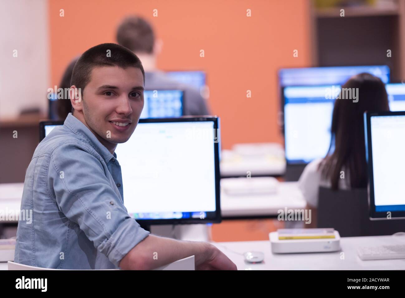 technology students group in computer lab school classroom Stock Photo - Alamy