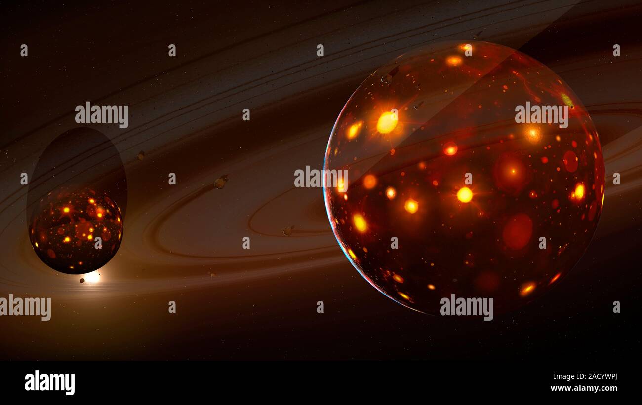 Artwork of the young Earth-Moon system. The Earth had recently formed ...