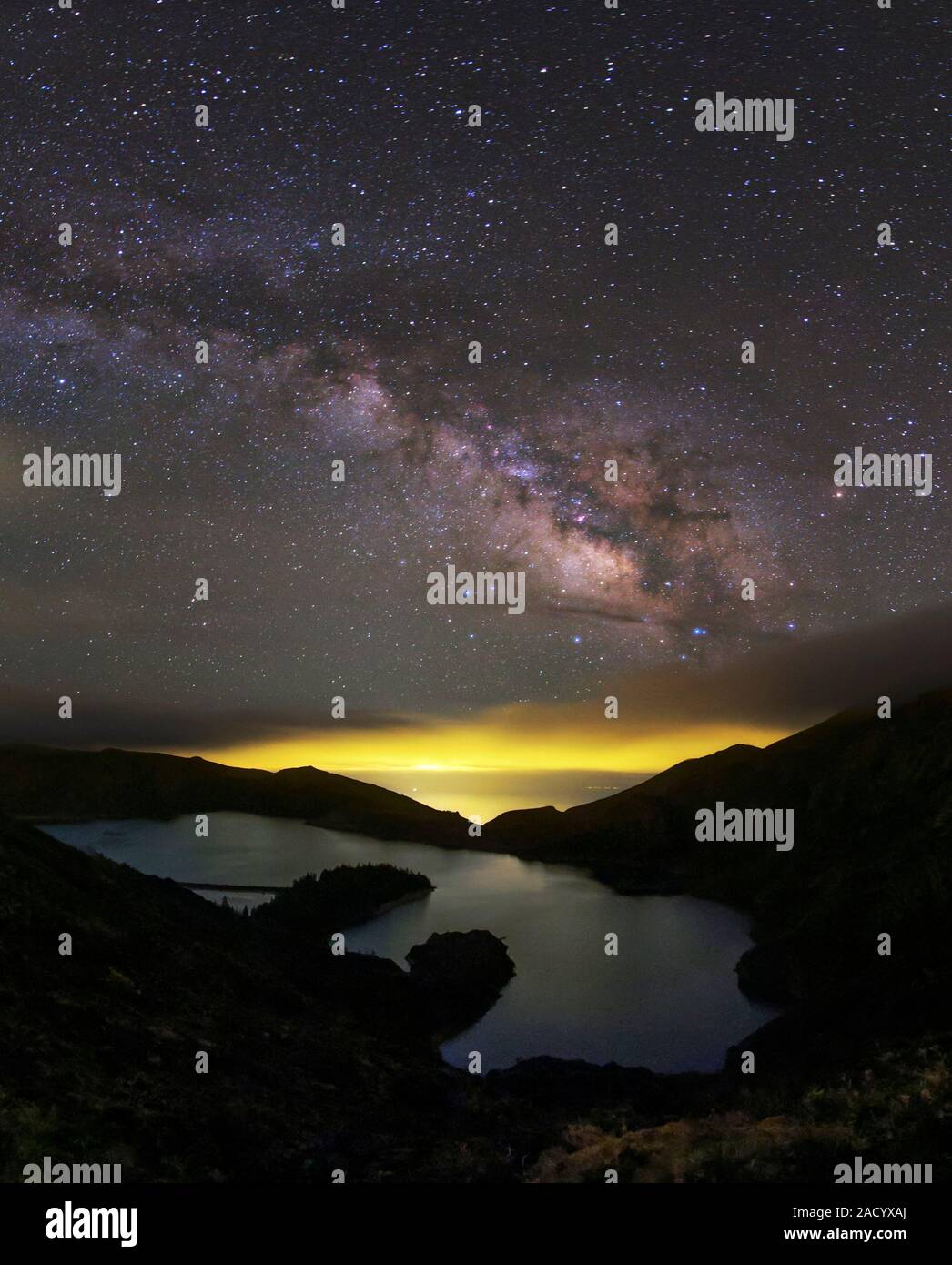 Milky Way over Lagoa do Fogo. View of the Milky Way in the night sky ...