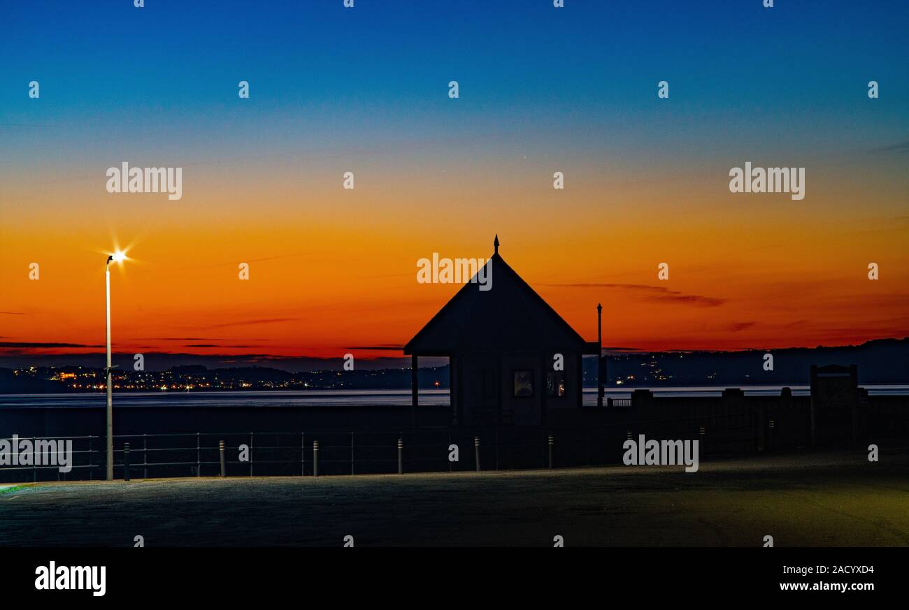 The Promenade Shelter, at dusk, Llanfairfechan, Conwy, North Wales ...