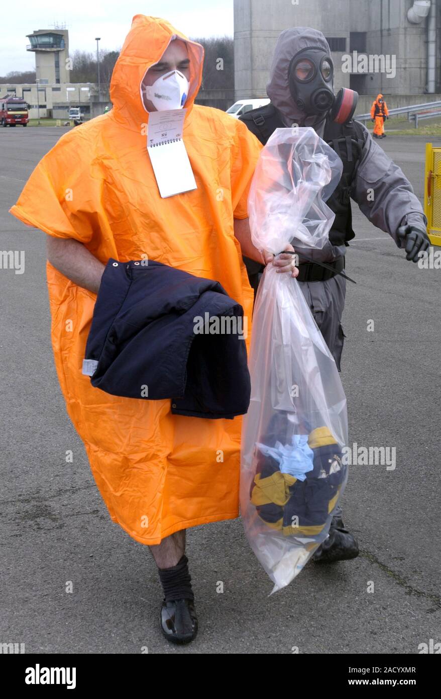 Radiation emergency response training. Emergency worker in a radiation ...