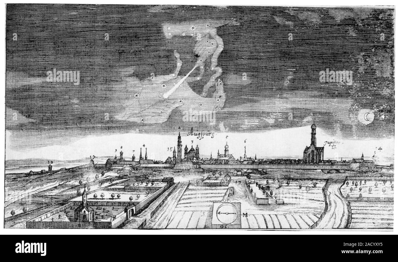 Comet of 1665. Historical illustration of the comet of March and April ...