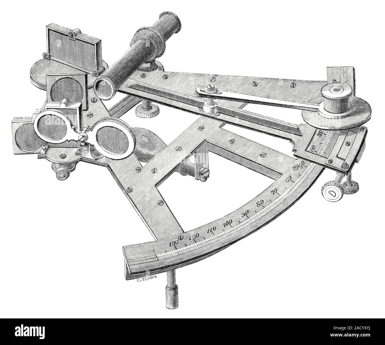 Sextant. 19th-century illustration of a Ramsden 10-inch (25 centimetres ...