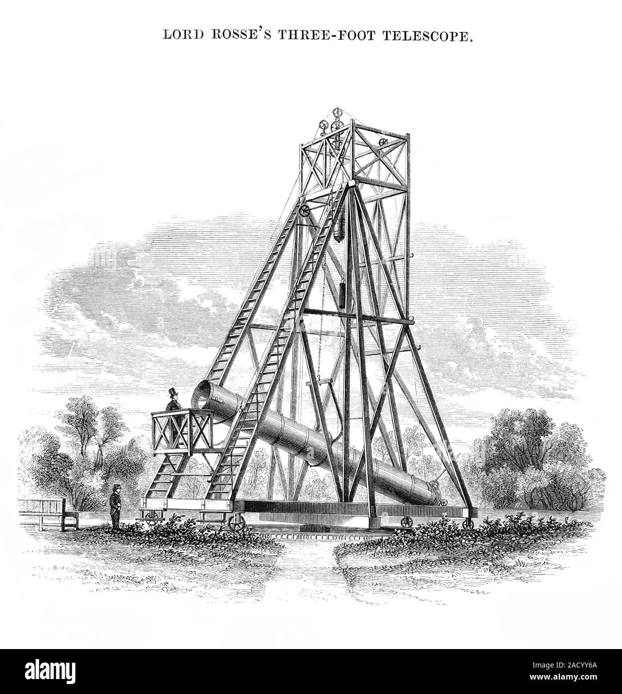 Lord Rosse's 3-foot telescope, Ireland. 19th-century illustration of ...