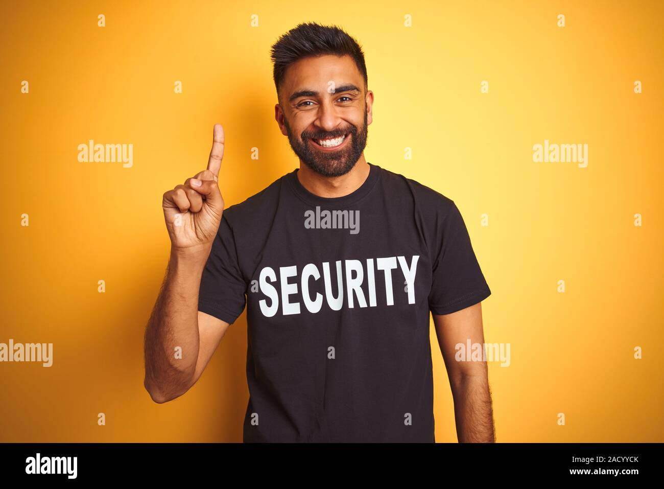 Arab indian hispanic safeguard man wearing security uniform over ...