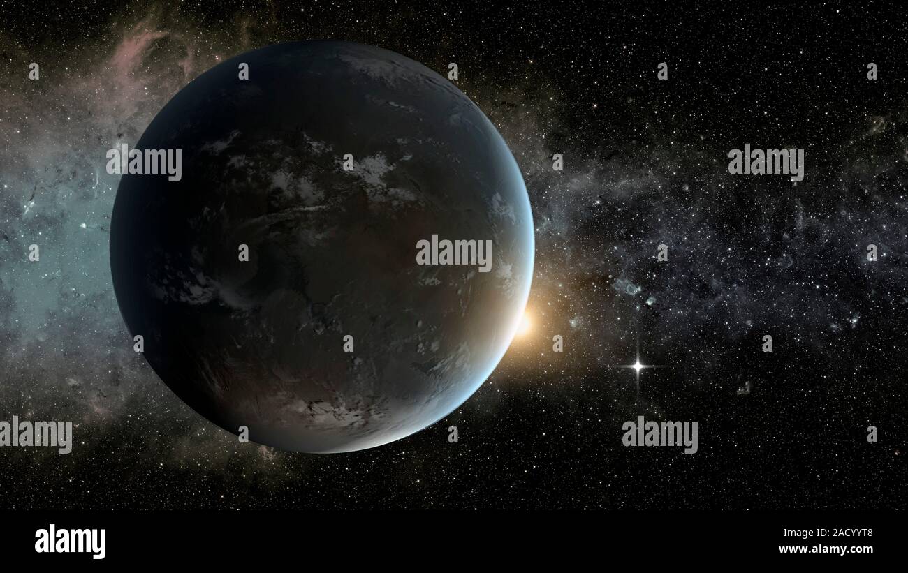 Kepler-62f. Computer illustration of the super Earth-sized planet ...