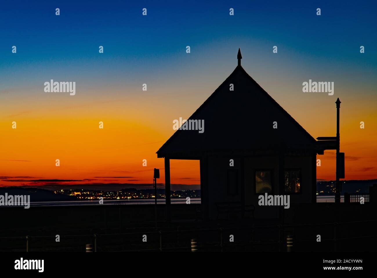 The Promenade Shelter, at dusk, Llanfairfechan, Conwy, North Wales ...