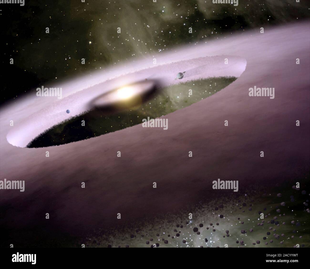 Planets forming around a star. Computer illustration of an inner and ...