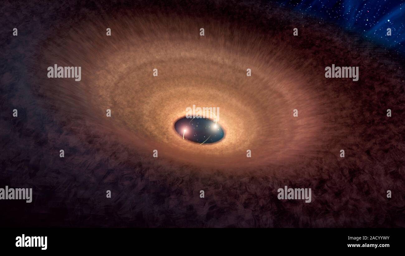 Cosmic dust surrounding stars. Computer illustration of a disk of dusty ...