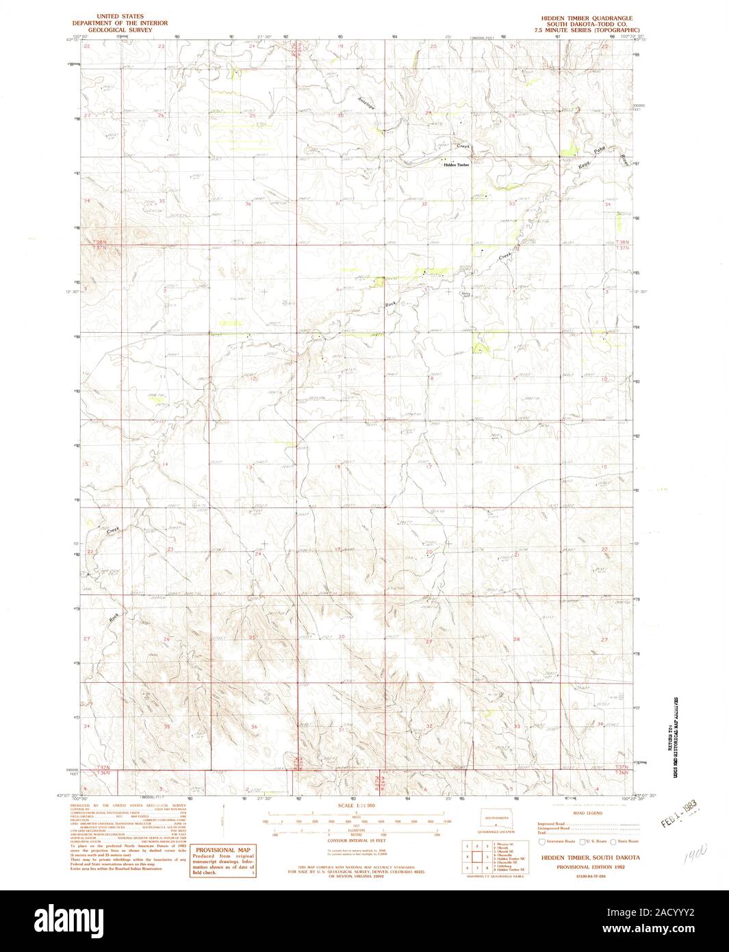 USGS TOPO Map South Dakota SD Hidden Timber 343379 1982 24000 ...