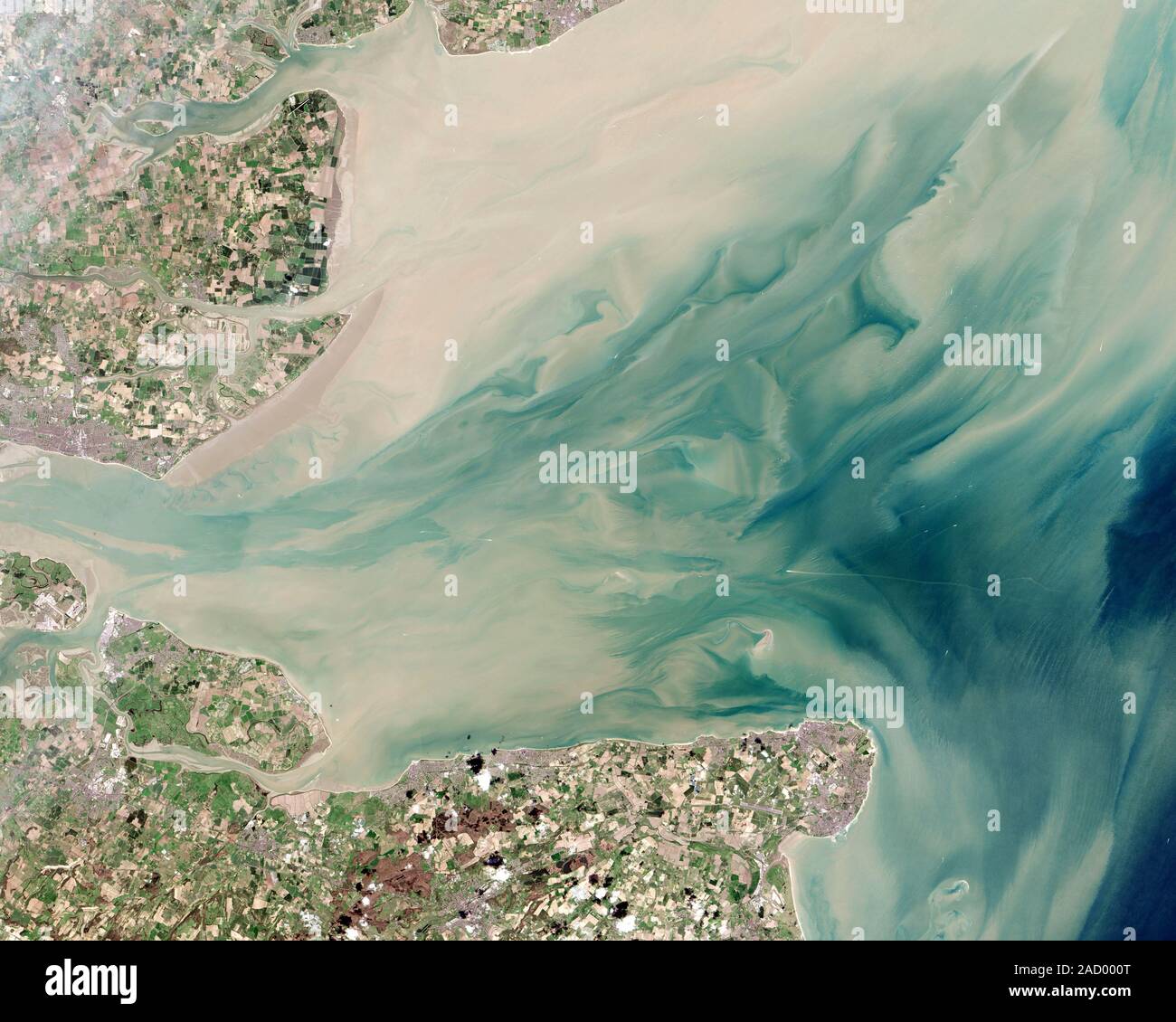 Thames Estuary. Satellite image of the Thames Estuary on the coast of ...